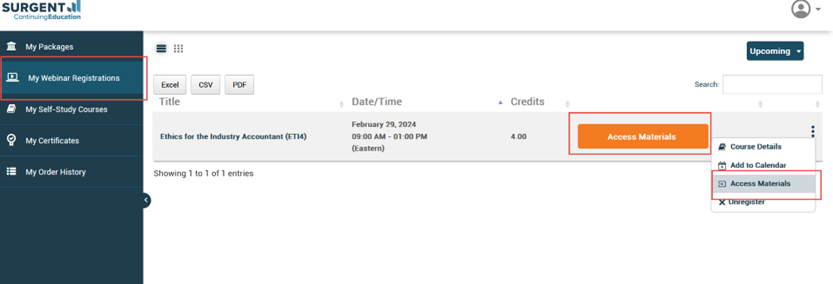 How do I access to webinar materials? – Surgent CPE